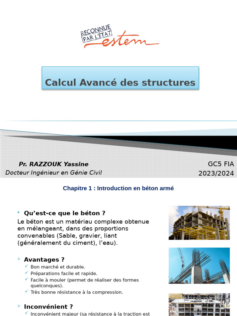 Cours Bael Estem - 2023-2024 Intro 5gc | PDF | Béton | Béton armé