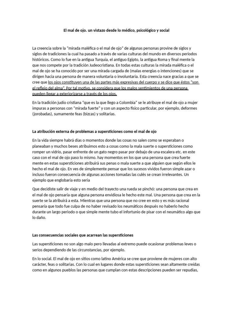 Mal de Ojo: Impacto Médico y Social | PDF | Supersticiones | Suerte