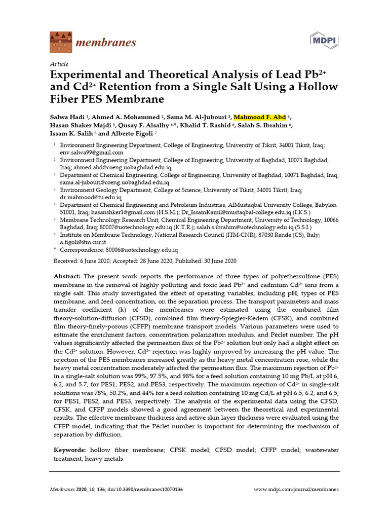 Experimental and Theoretical Analysis of Lead Pb2+ | PDF | Membrane ...