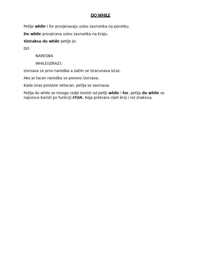 Petlja Do While | PDF