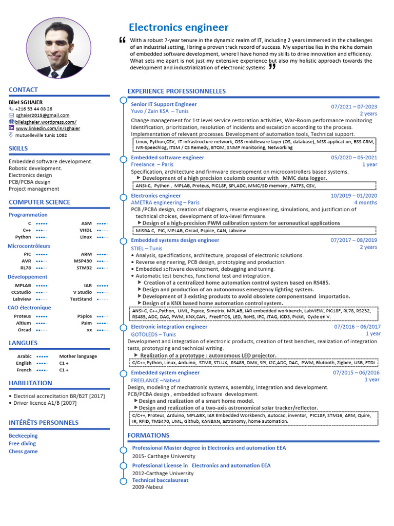 Electronics Engineer: Contact Experience Professionnelles | PDF ...