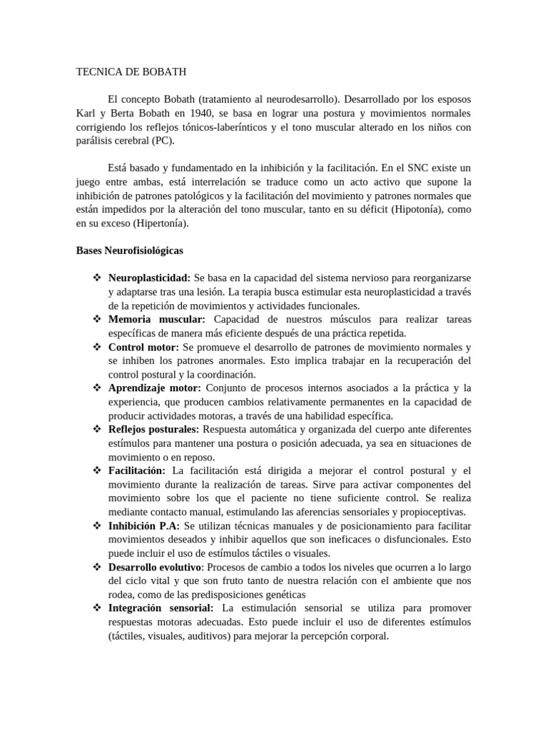 TECNICA DE BOBATH | PDF | Sistema nervioso | Neurociencia