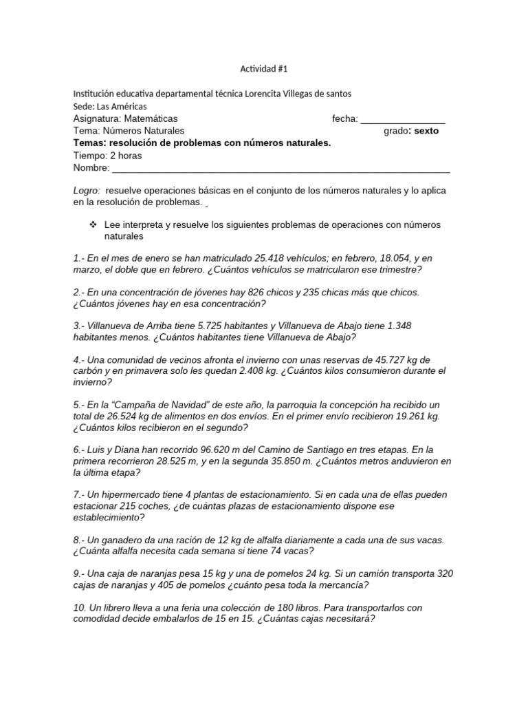 Problemas de Sumas y Restas 6° Grado | PDF