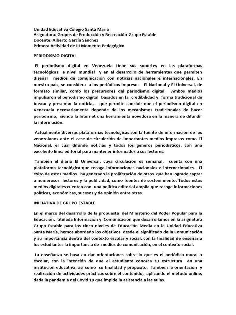 Grupo Estable 1,2,3,4 y 5 Año A y B | PDF | Microsoft Word | Periodismo