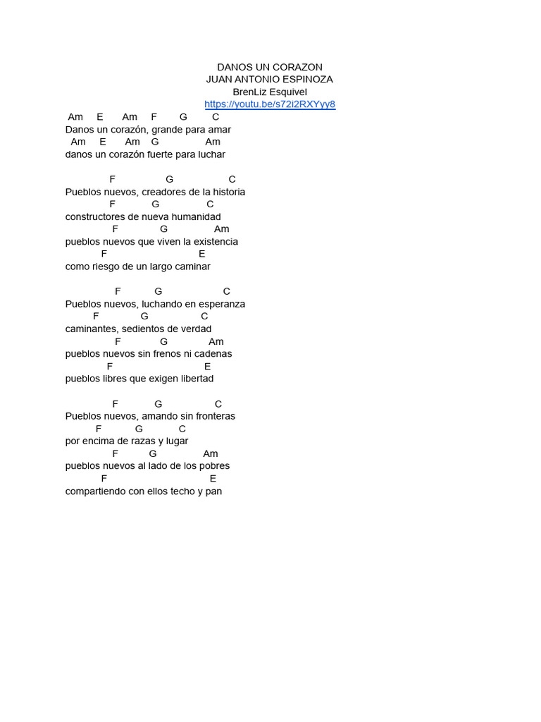 Danos un corazón: Letra y acordes | PDF