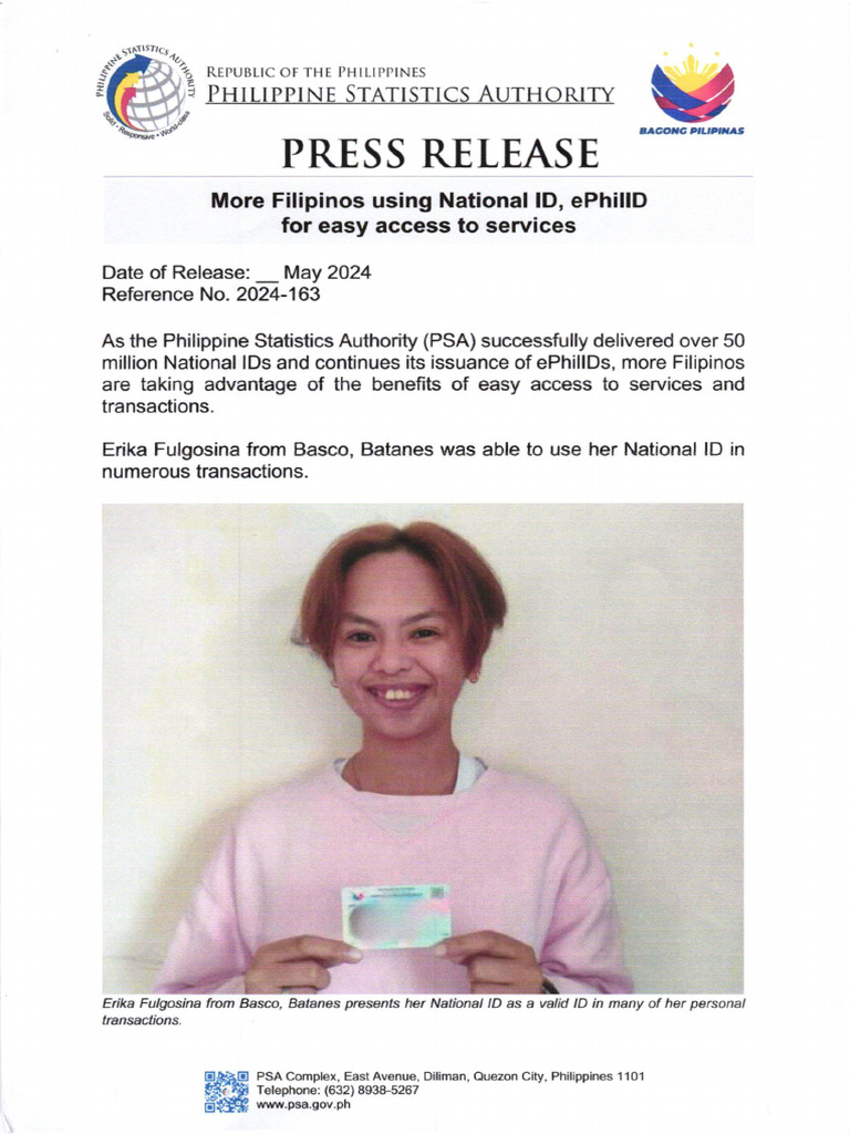 Press Release More Filipinos Using National ID EPhilID For Easy Access ...
