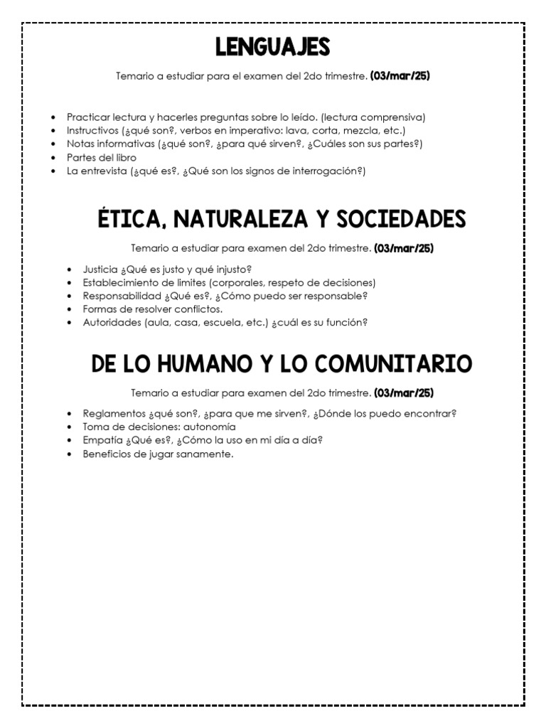 Temario Examen 2do Trimestre 2025 | PDF