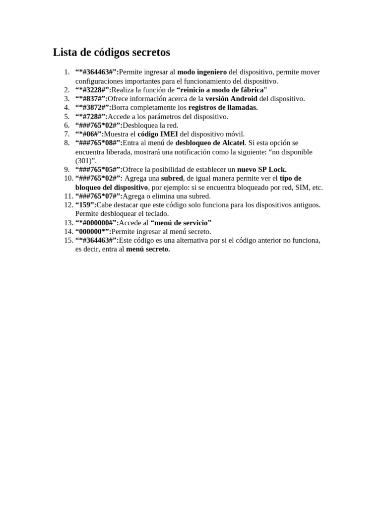 Lista de Códigos Secretos | PDF