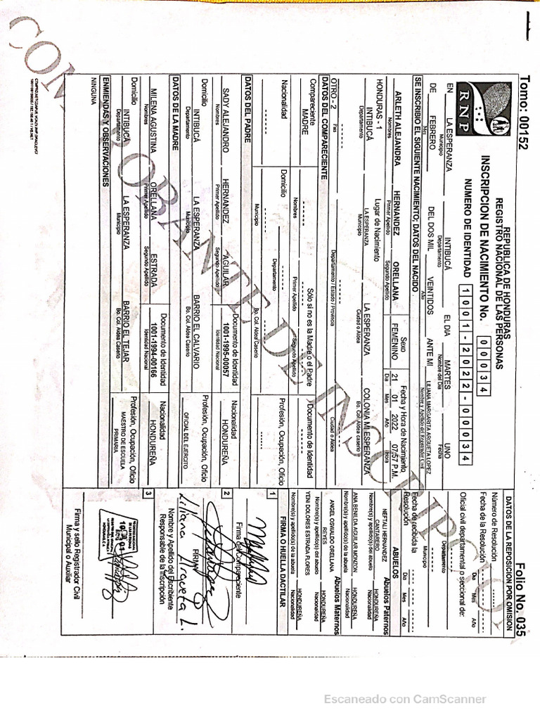 Acta Nacimiento Arleth | PDF