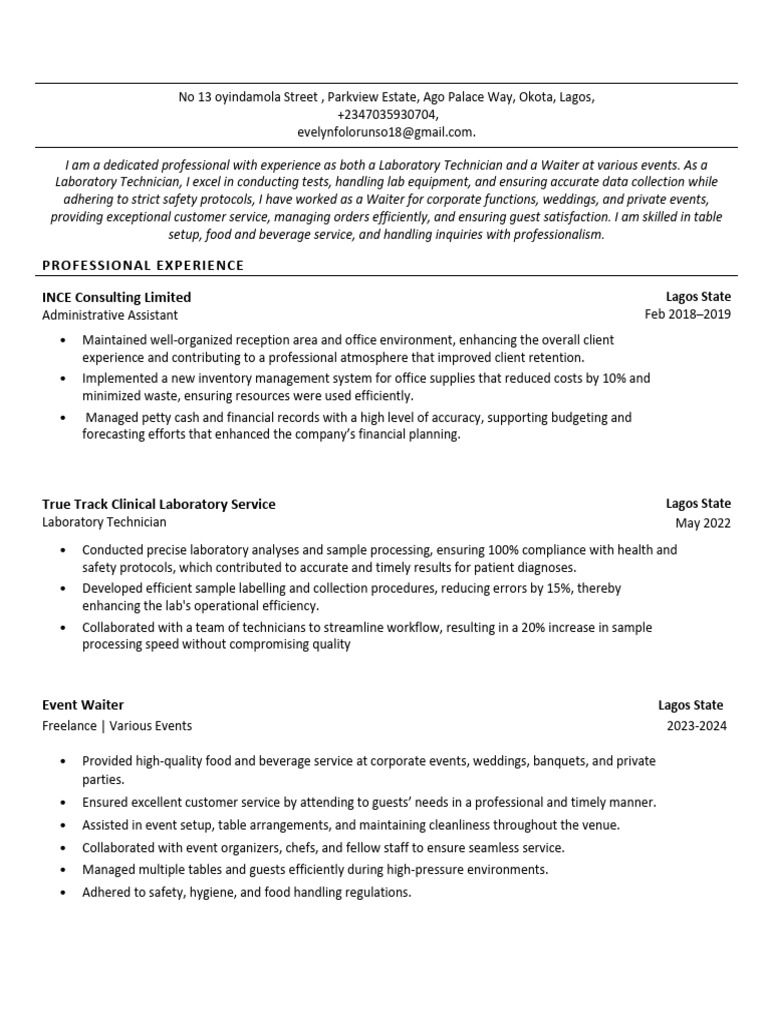 Folorunso Toyin Evelyn CV's | PDF | Laboratories | Business