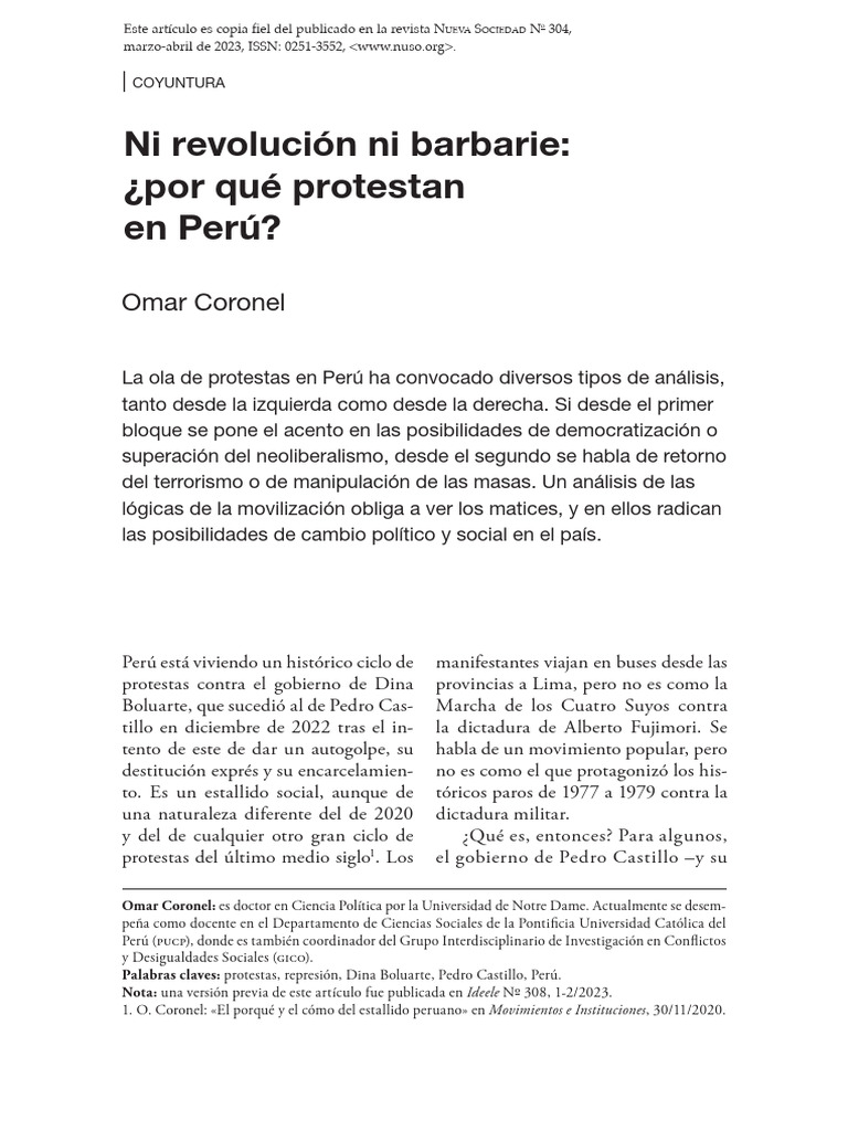 Coronel Omar - Ni Revolución Ni Barbarie. Porqué Protestan en Perú ...