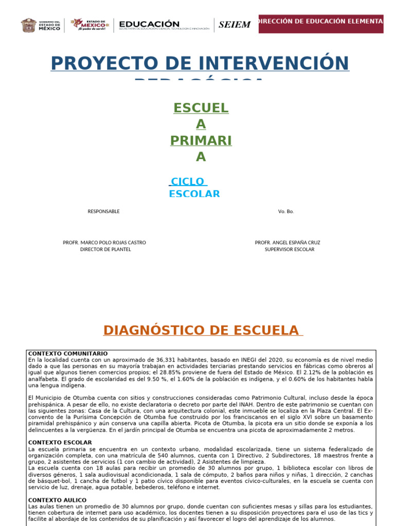 PROYECTO DE INTERVENCION PEDAGOGICA | PDF | Enseñando | Evaluación