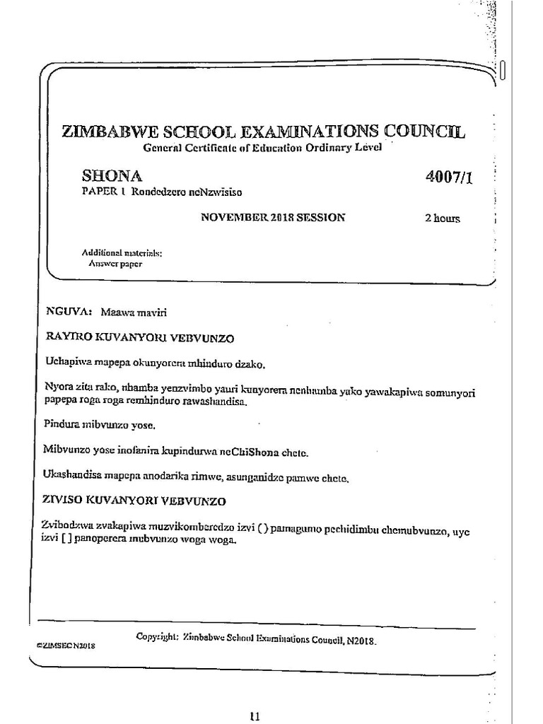 Shona Paper 1 | PDF