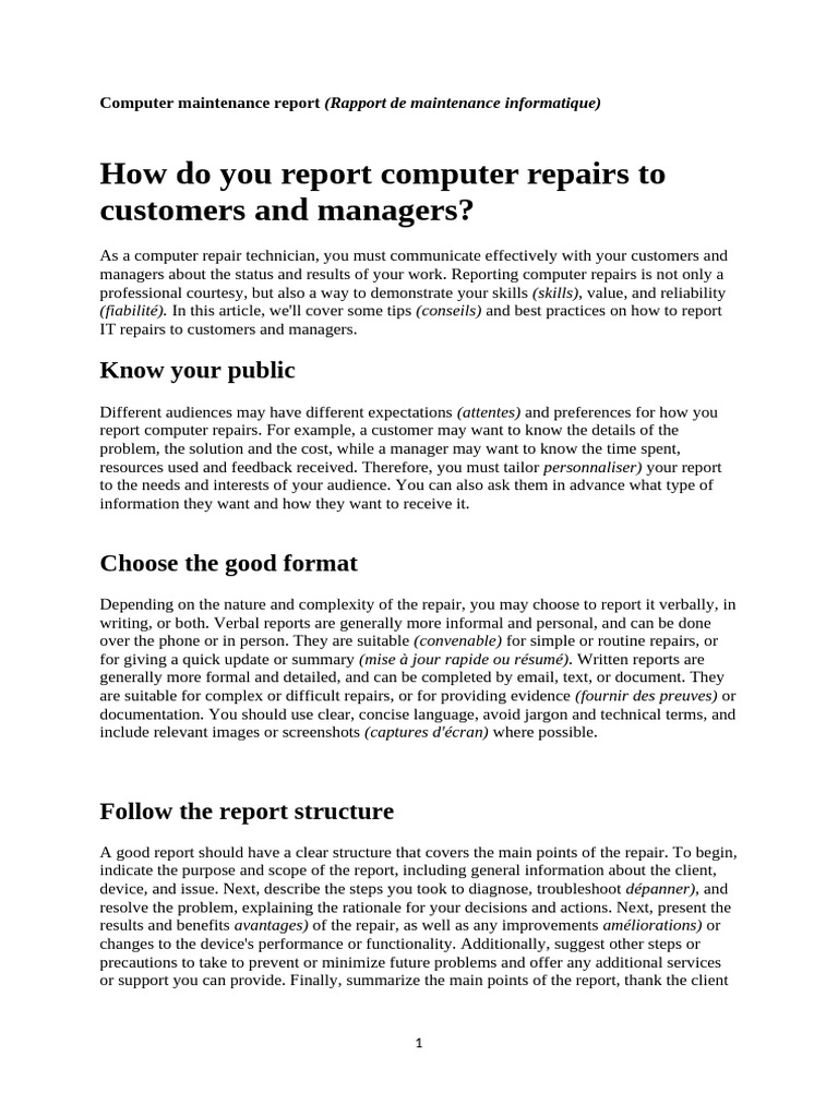 Computer Maintenance Report | PDF | Communication | Human Communication