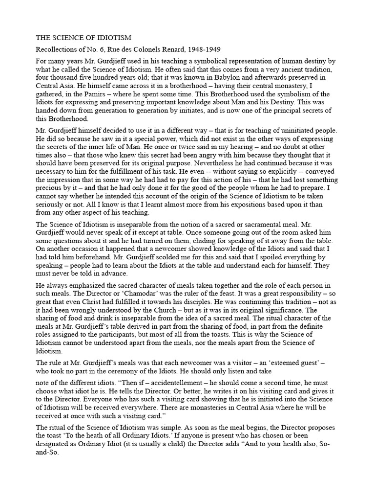 Science of Idiotism | PDF | The Idiot | Experience