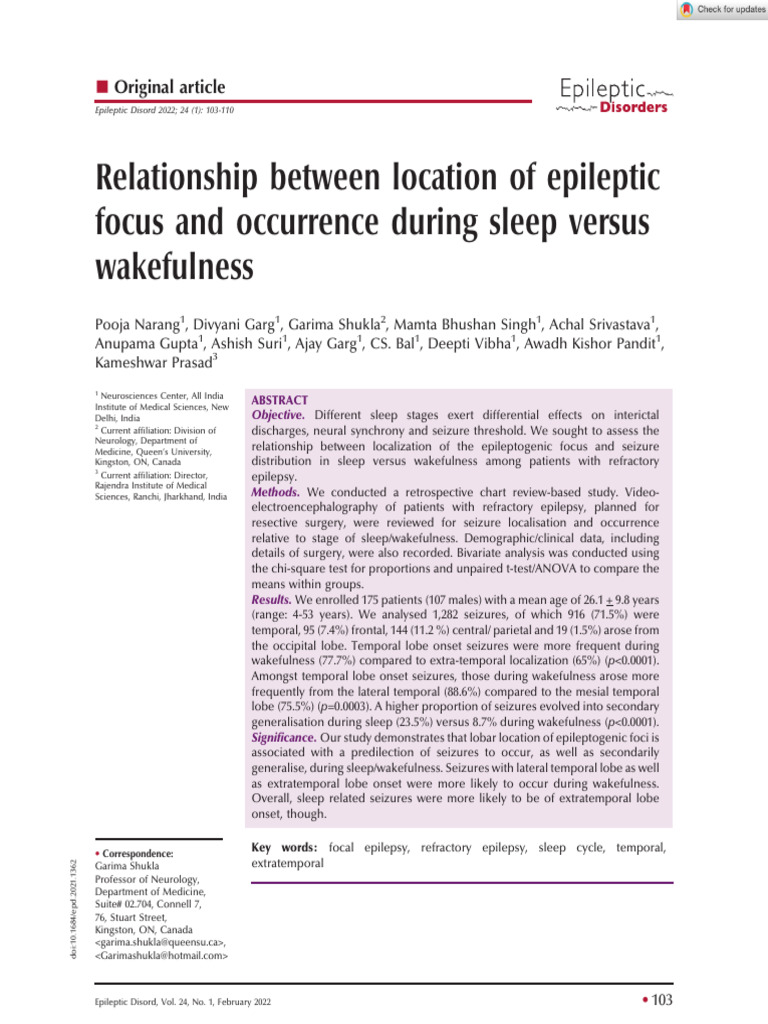 Epileptic Disorders - 2022 - Narang - Relationship Between Location of ...