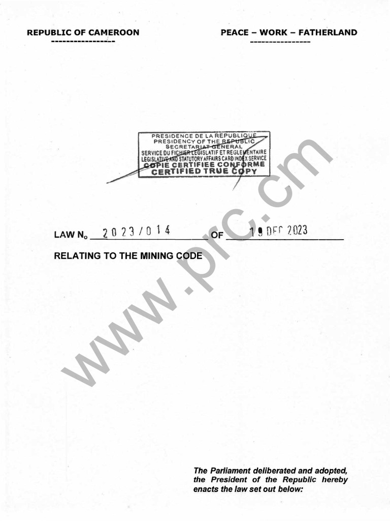 Cameroon Mining Code Overview | PDF | Mining | Minerals