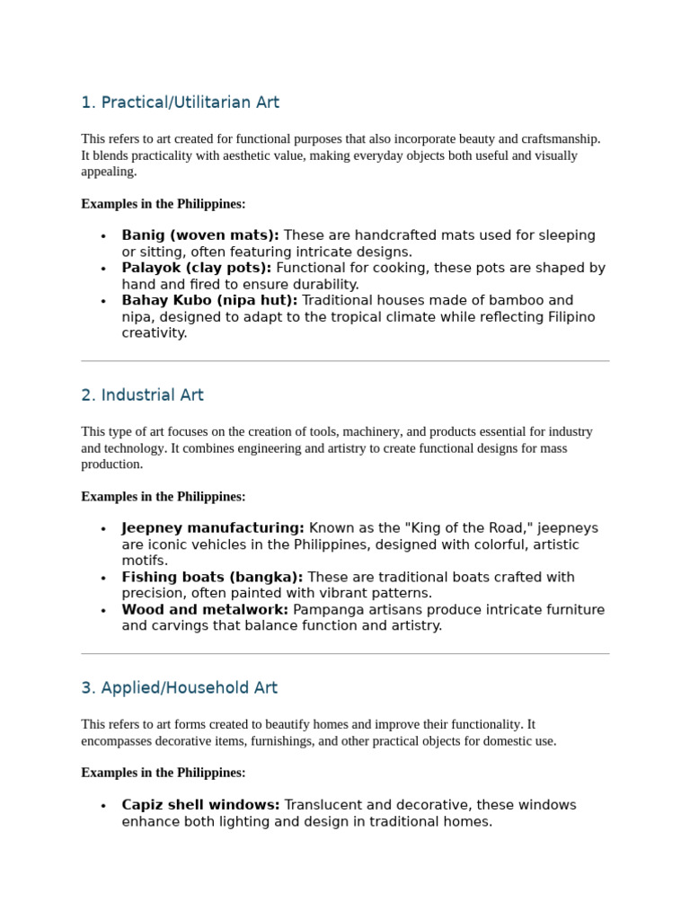 Practical Art Forms in Philippine Culture | PDF | Philippines | Furniture