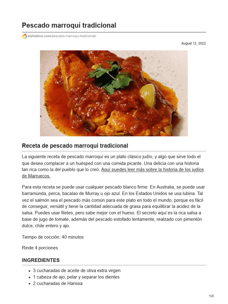 Pescado Marroquí Tradicional | PDF | Salsa | Pimenton