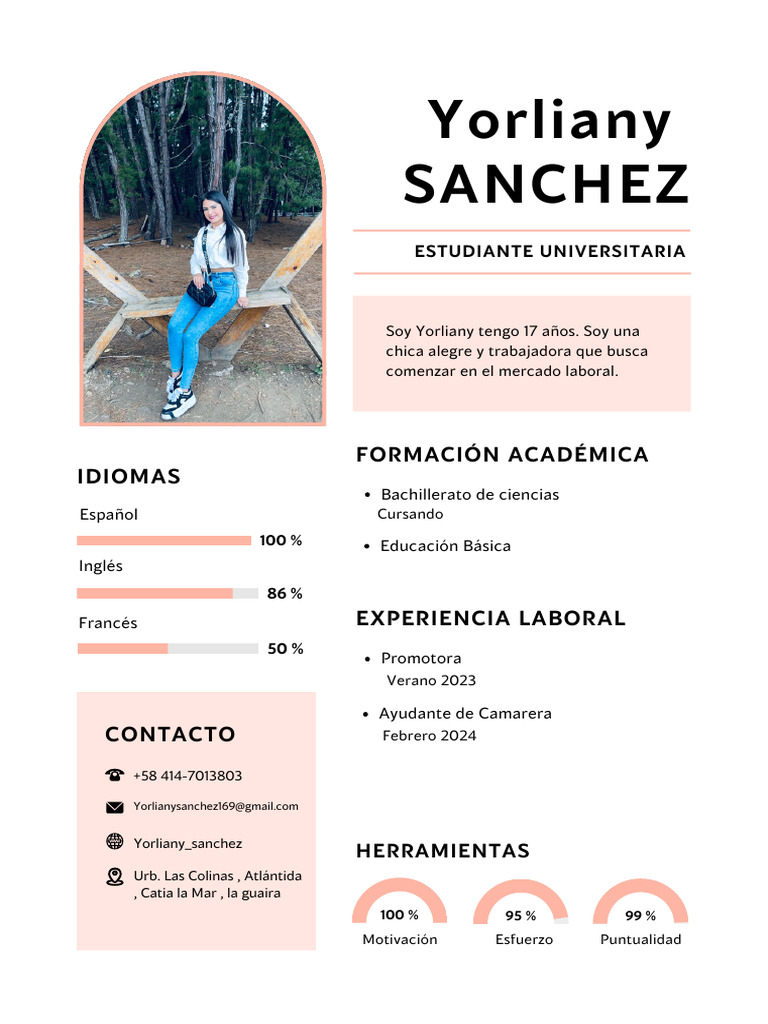 Currículum Vitae Currículo Estudiante Simple Naranja y Blanco PDF | PDF