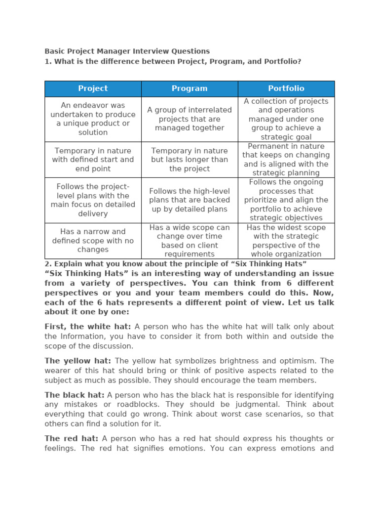 Further PM Interview Questions | PDF | Project Management | Leadership