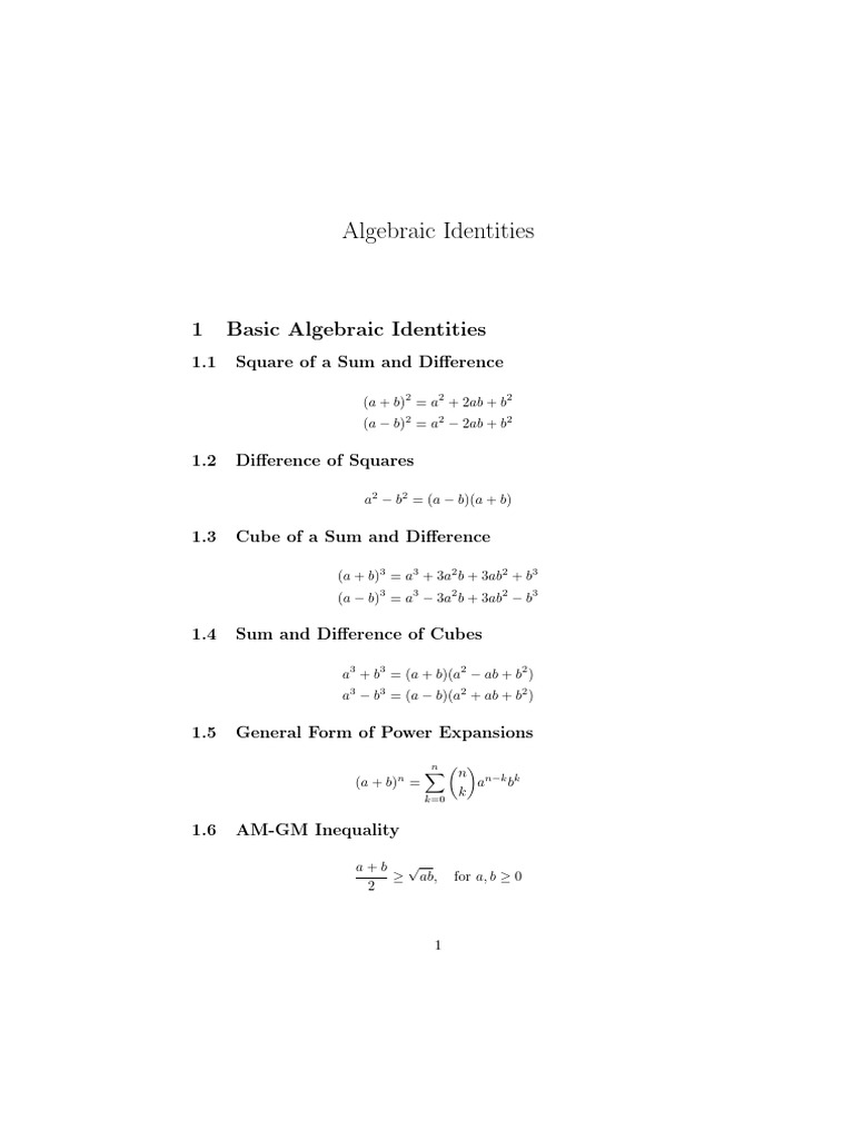 algebra identities | PDF