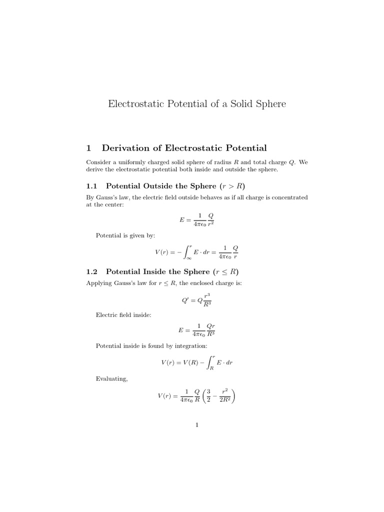 Electrostatic Potential of Solid Sphere | PDF