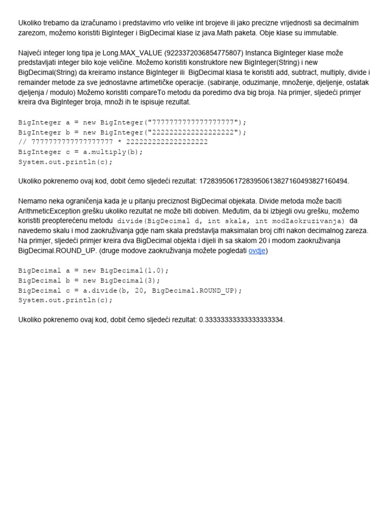 9.8 BigInteger I BigDecimal Klase | PDF