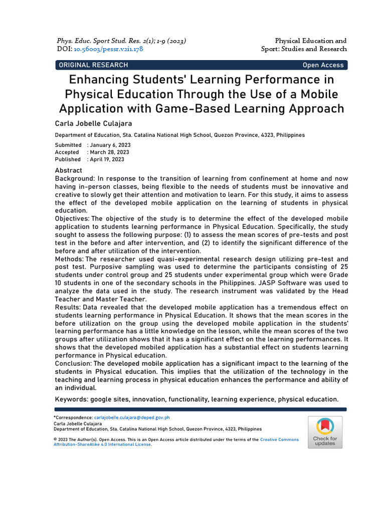 178-Article Text-1074-1-10-20230420 | PDF | Physical Education | Learning