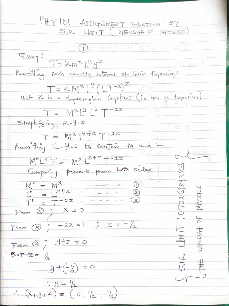 Soht Lecture Hall Assignment Solution To Phy101 by Sir Unit | PDF
