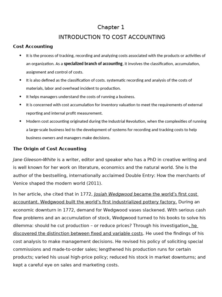 Introduction to Cost Accounting Basics | PDF | Cost Of Living | Cost ...