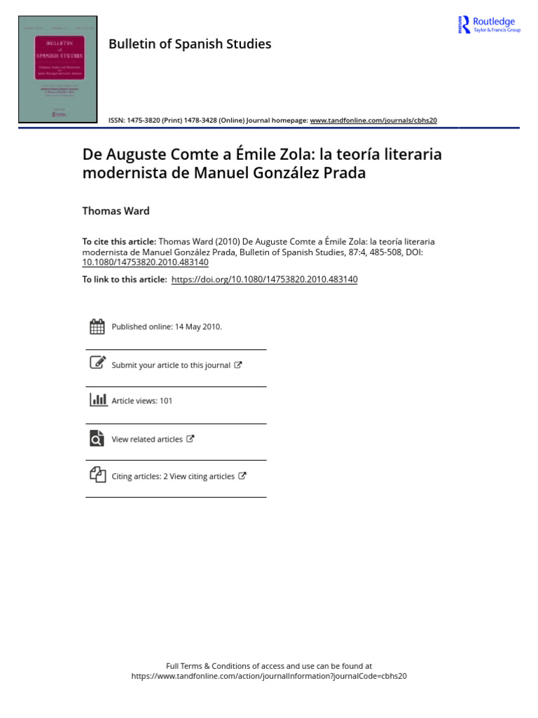 De Auguste Comte A Emile Zola, La Teoria Literaria Modernista de Manuel Gonz Lez Prada | PDF ...