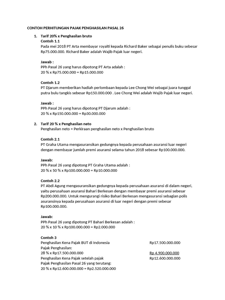 Contoh Perhitungan Pajak Penghasilan Pasal 26 | PDF