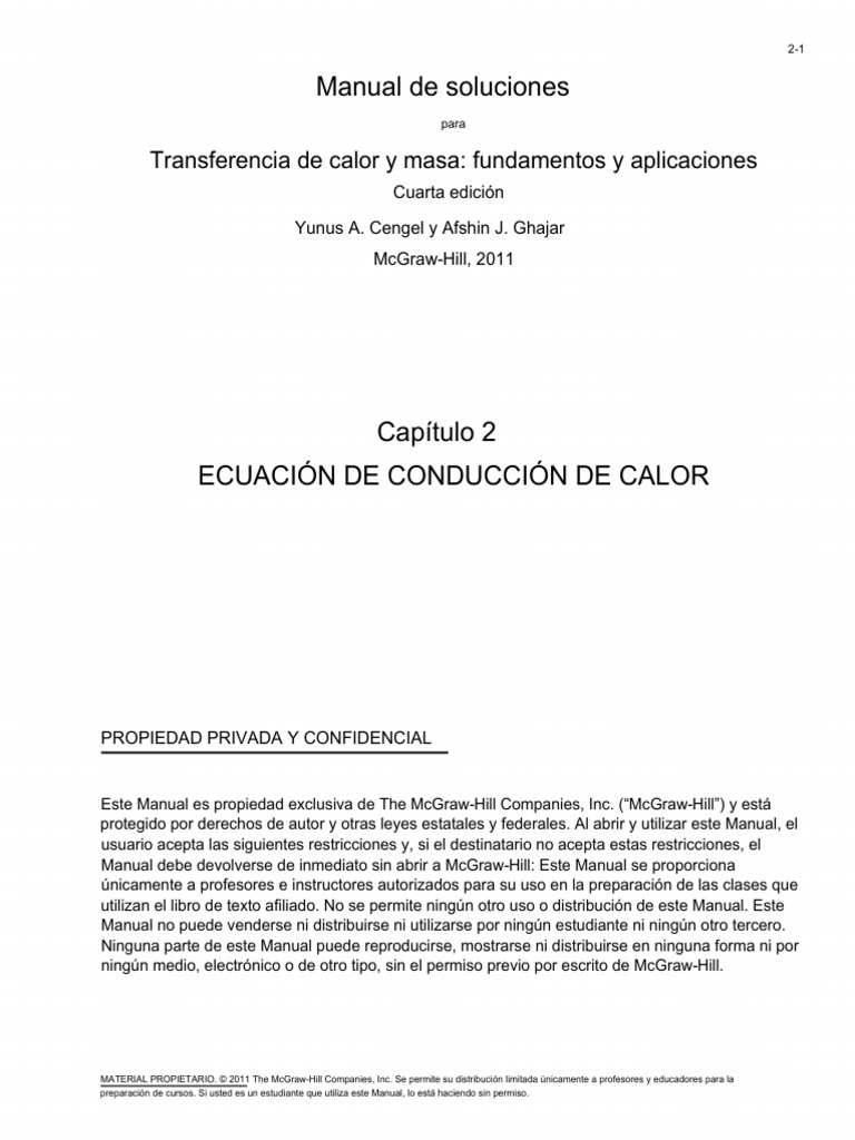 Capitulo 02 Solucionario Transferencia Calor y Masa Cengel 4th Ed | PDF | Transferencia de calor ...