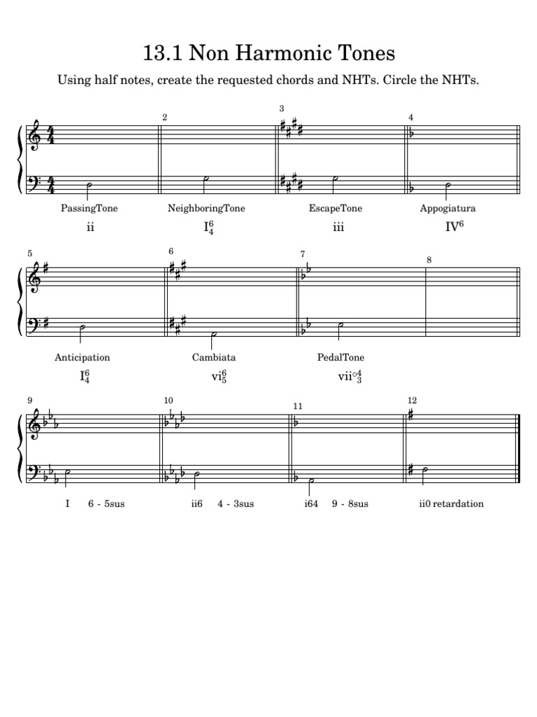 AP Music - 13.1 - Assignment - PDF - Non Harmonic Tones Worksheet | PDF