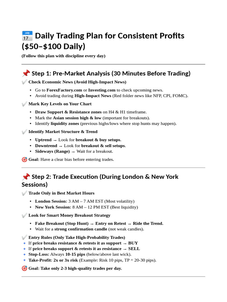 Daily Trading Plan For Consistent Profits | PDF | Investing | Market ...
