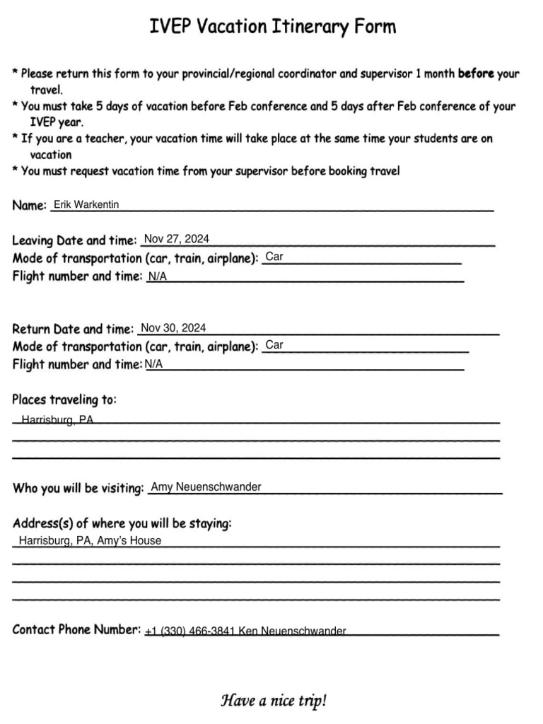 IVEP Vacation Form | PDF