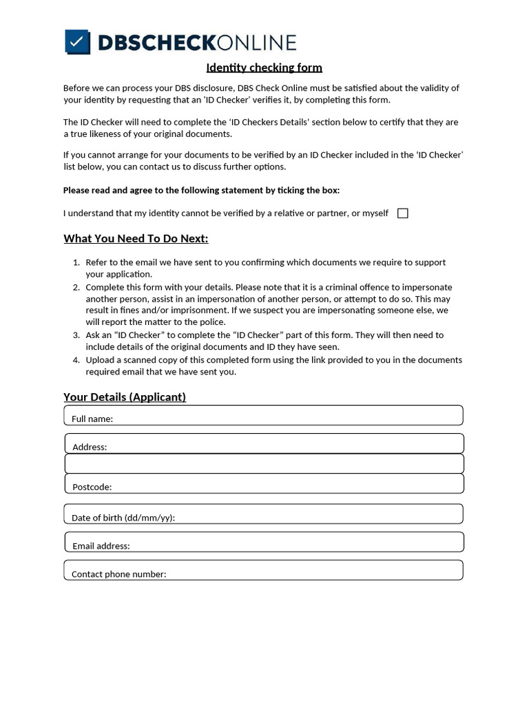 DBS Identity Verification Form | PDF | Justice | Crime & Violence