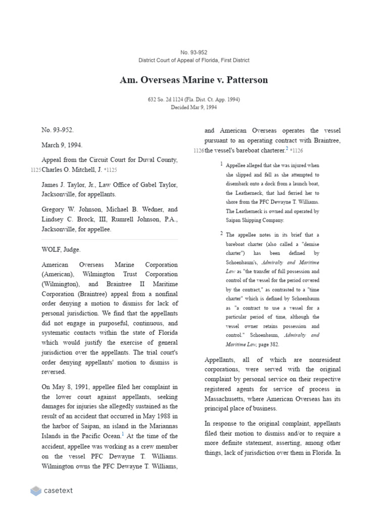 Am +Overseas+Marine+v +patterson | PDF | Lawsuit | Personal Jurisdiction