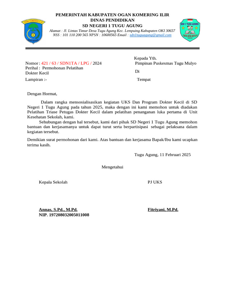 Surat Permohonan Pelatihan Dokter Kecil | PDF