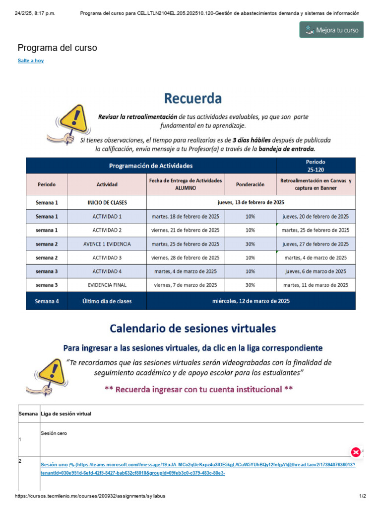 Programa del curso de gestión de abastecimientos | PDF
