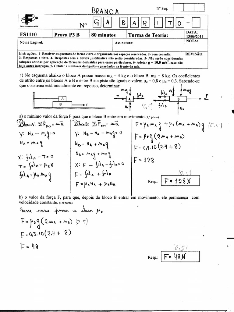 FS 1110 - Gabarito Da P3 - Turma 2 | PDF