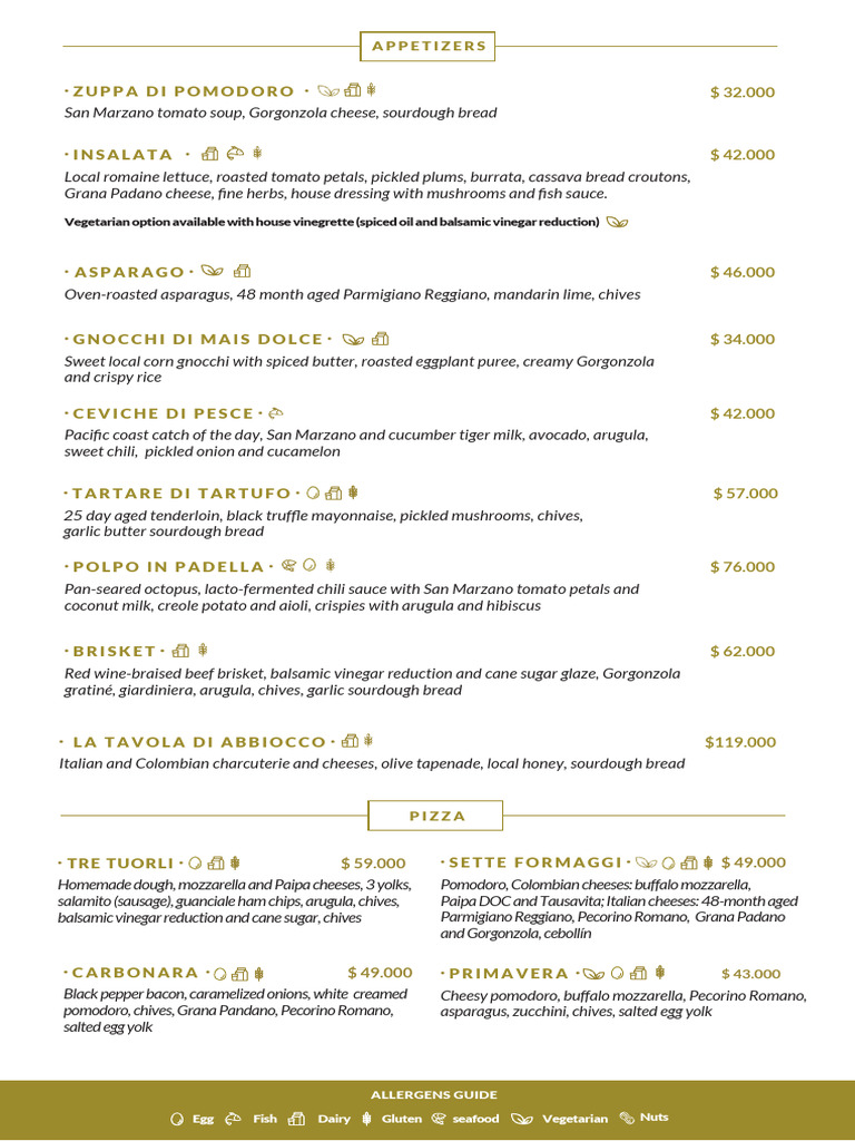 Gourmet Italian-Colombian Menu Options | PDF | Pickling | Champagne