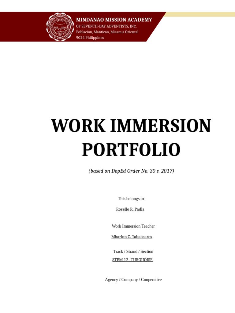 WORK-IMMERSION-PORTFOLIO-2025-docx (5) (AutoRecovered) | PDF | Curriculum | Employment