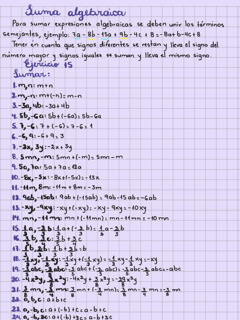 Ejercicios de Suma Algebraica | PDF
