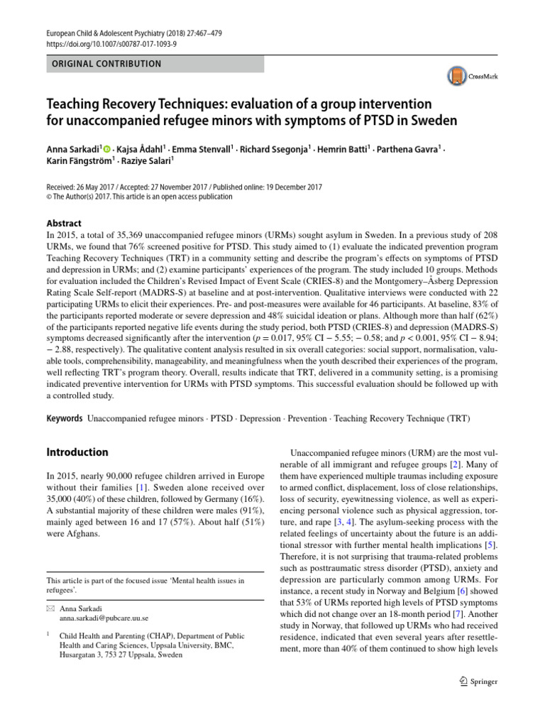 Teaching Recovery Techniques - Evaluation of A Group Intervention For ...