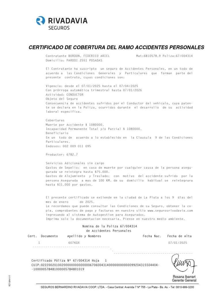 C Cerora 6770147 20250109 1340037 6706004314000000000 | PDF | Póliza de ...
