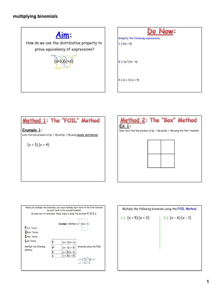 Multiplying Binomials (Notes Slides) | PDF