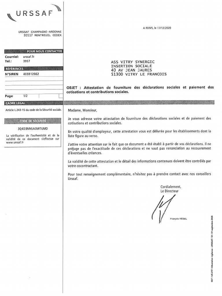 urssaf-attestation | PDF