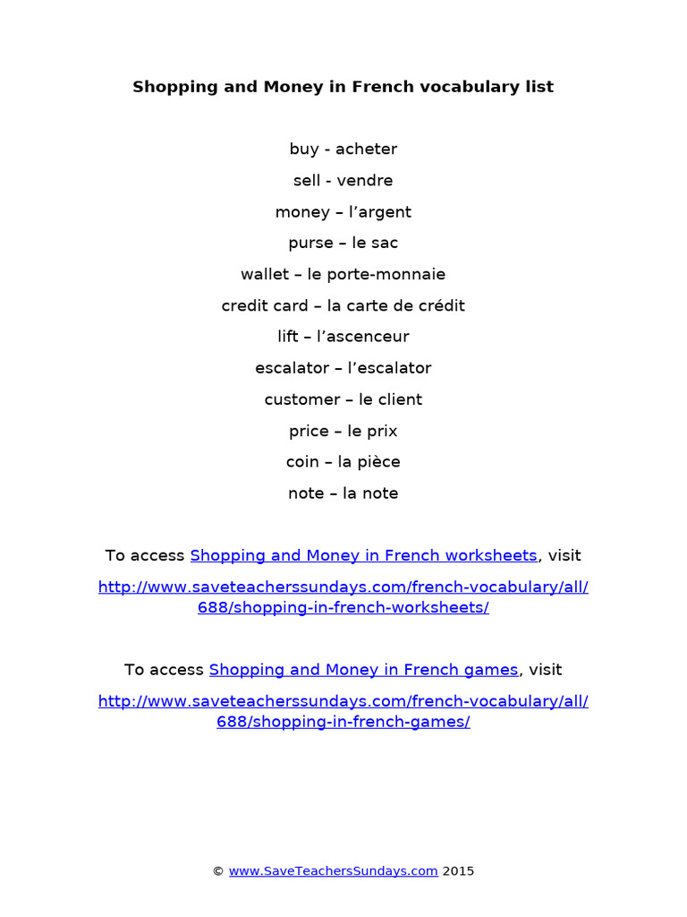Shopping in French List | PDF